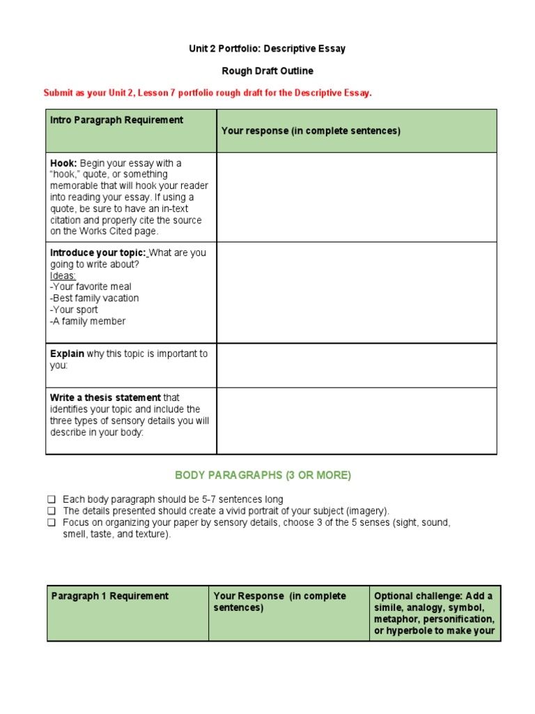 2020 Descriptive Essay Rough Draft Outline | PDF | Essays | Paragraph