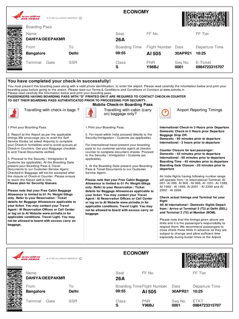 Economy: You Have Completed Your Check-In Successfully! | PDF ...