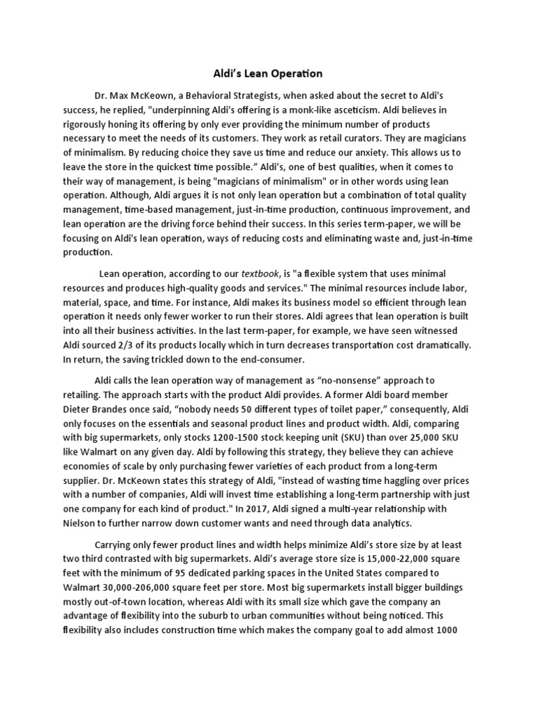 Aldi's Lean Operation | PDF | Inventory | Supermarket