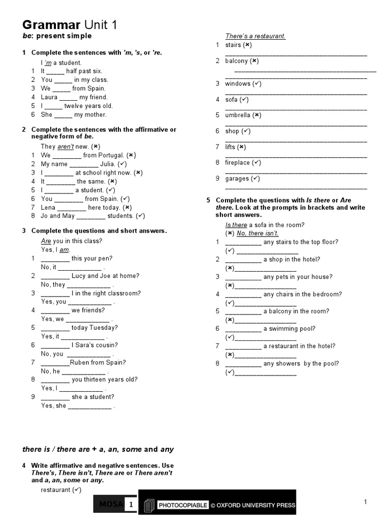 Grammar Unit 1: Be: Present Simple | PDF