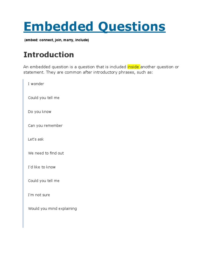 GRAMMAR - Embedded Questions | PDF | Question | Verb