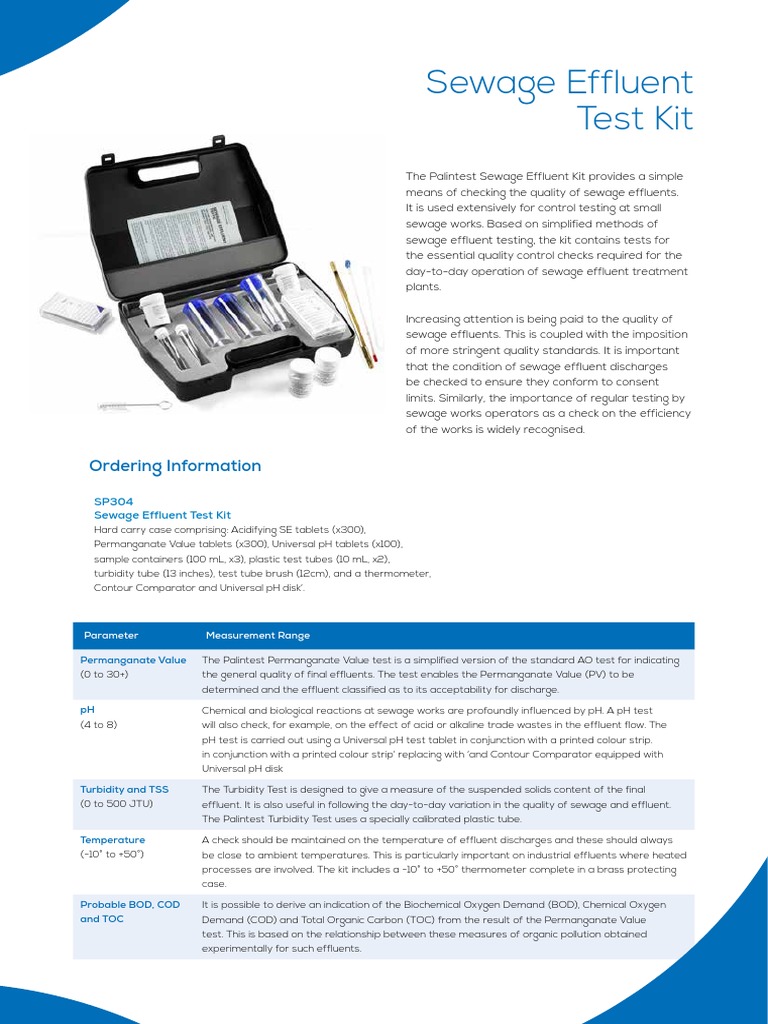 Sewage Effluent Test Kit | PDF | Sewage Treatment | Water Supply