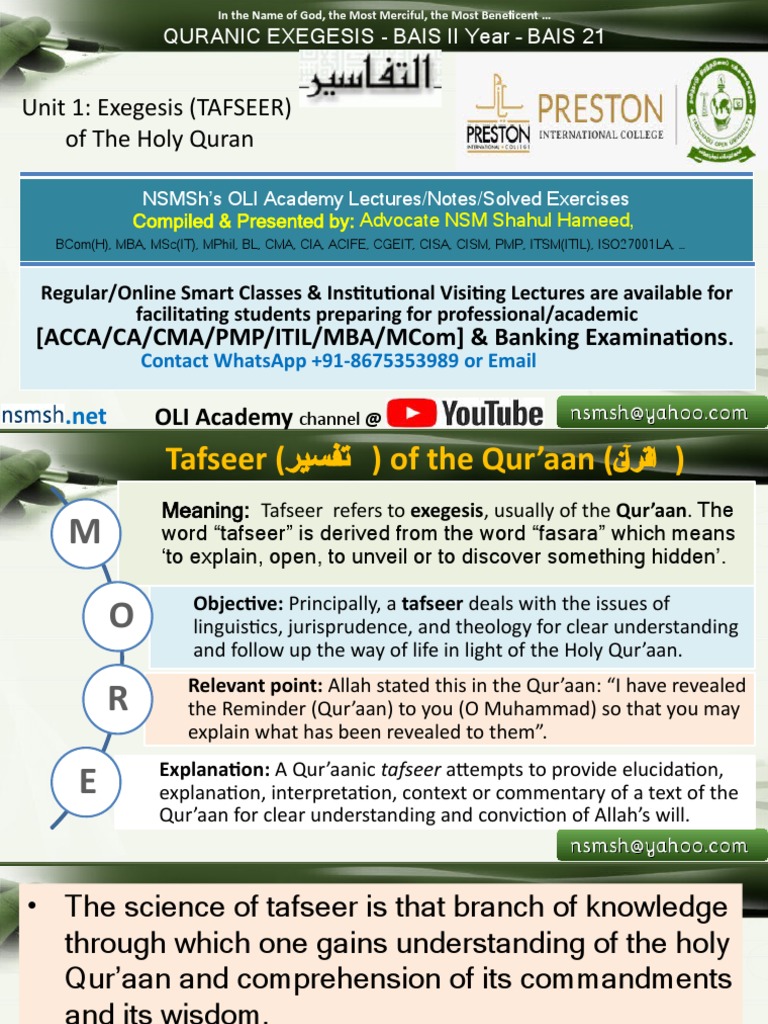 TNOU BA Islamic Studies - BAIS-21-Quranic-Exegesis - Unit 01 Lecture ...
