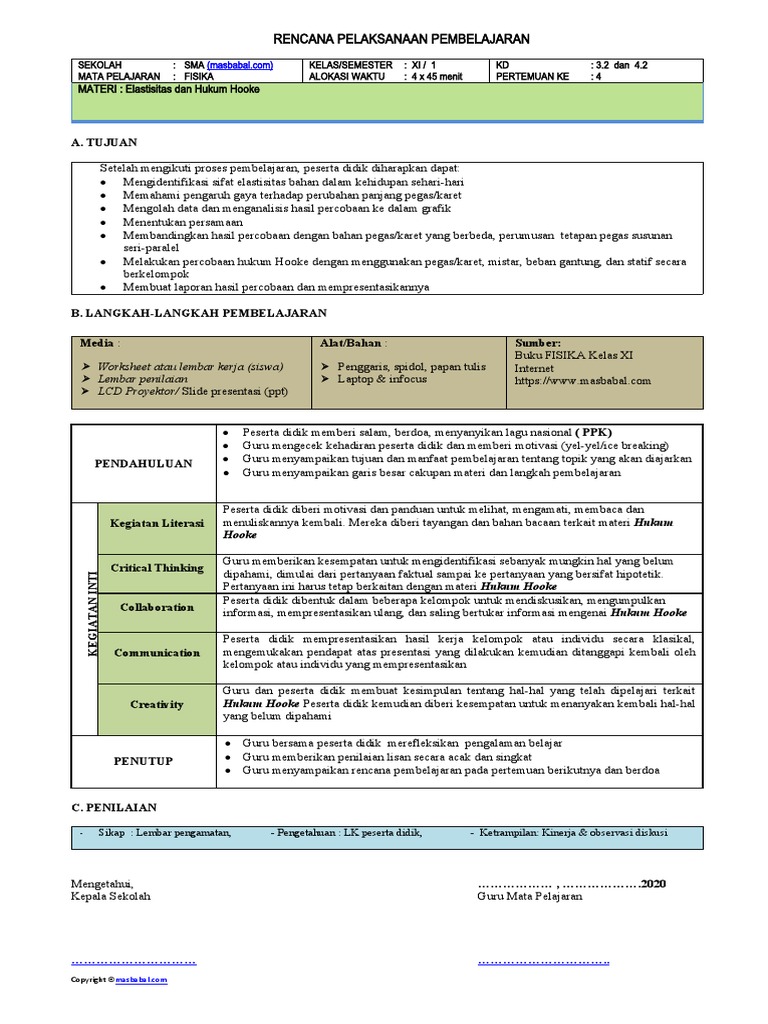 RPP 1 Lembar Fisika Kelas Xi KD 3.2 - 4.2 Revisi 2020 | PDF | Karier & Perkembangan