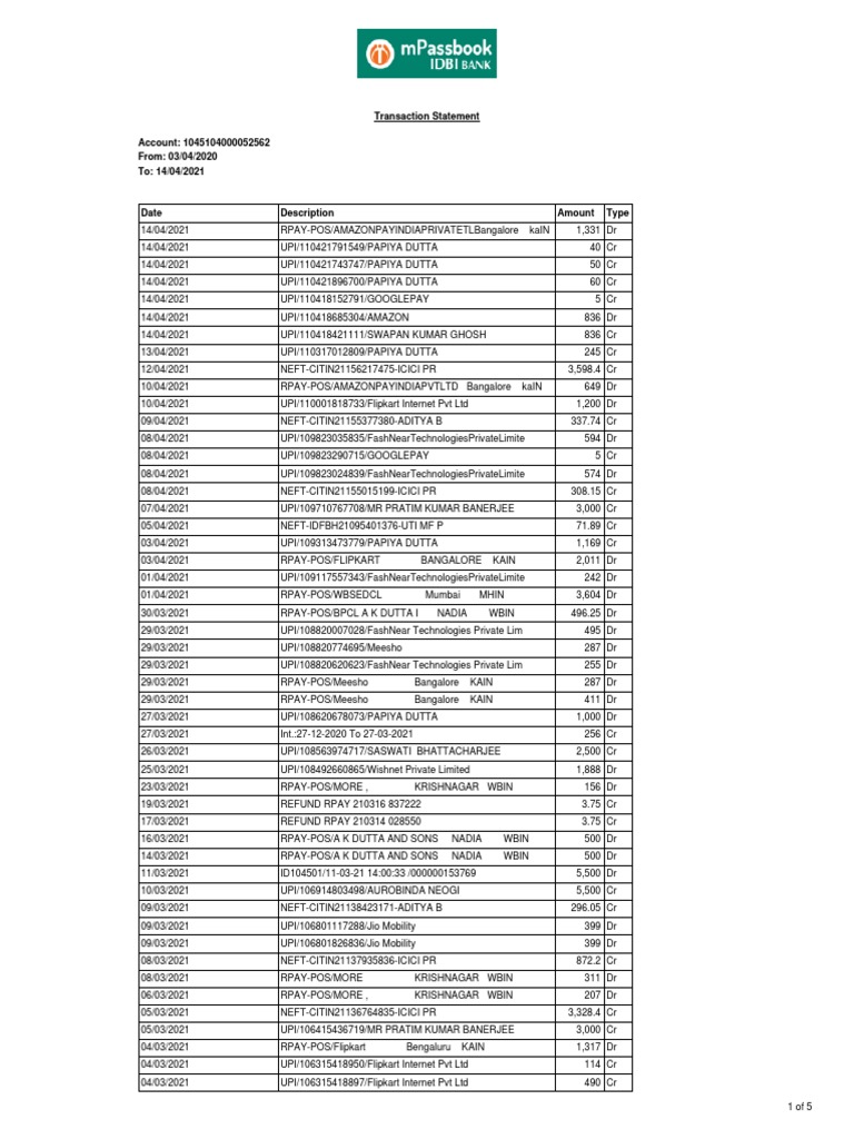 613 Idbi Statement | PDF | Entertainment Companies | Private Equity