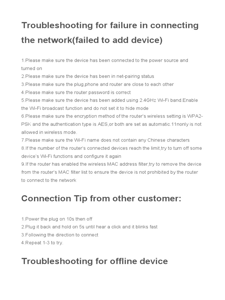 Comprehensive Troubleshooting Guide for Connectivity and Operation ...