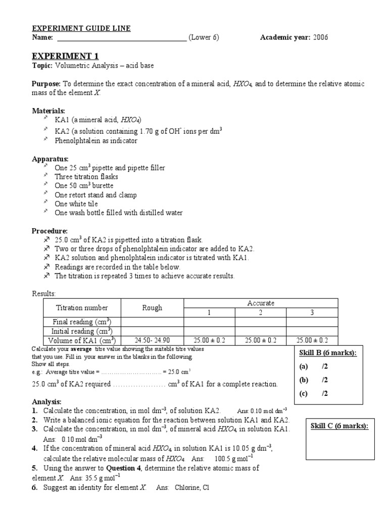 STPM Titration Experiment Guide | PDF | Titration | Chemistry