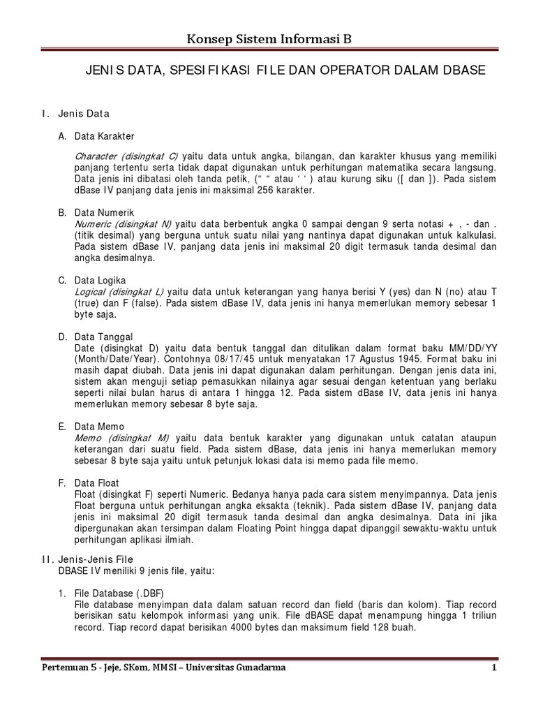 Spesifikasi File dalam DBASE IV | PDF
