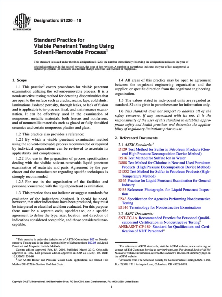 Practice E1220 - PT Test - Solvent Penetrant | PDF