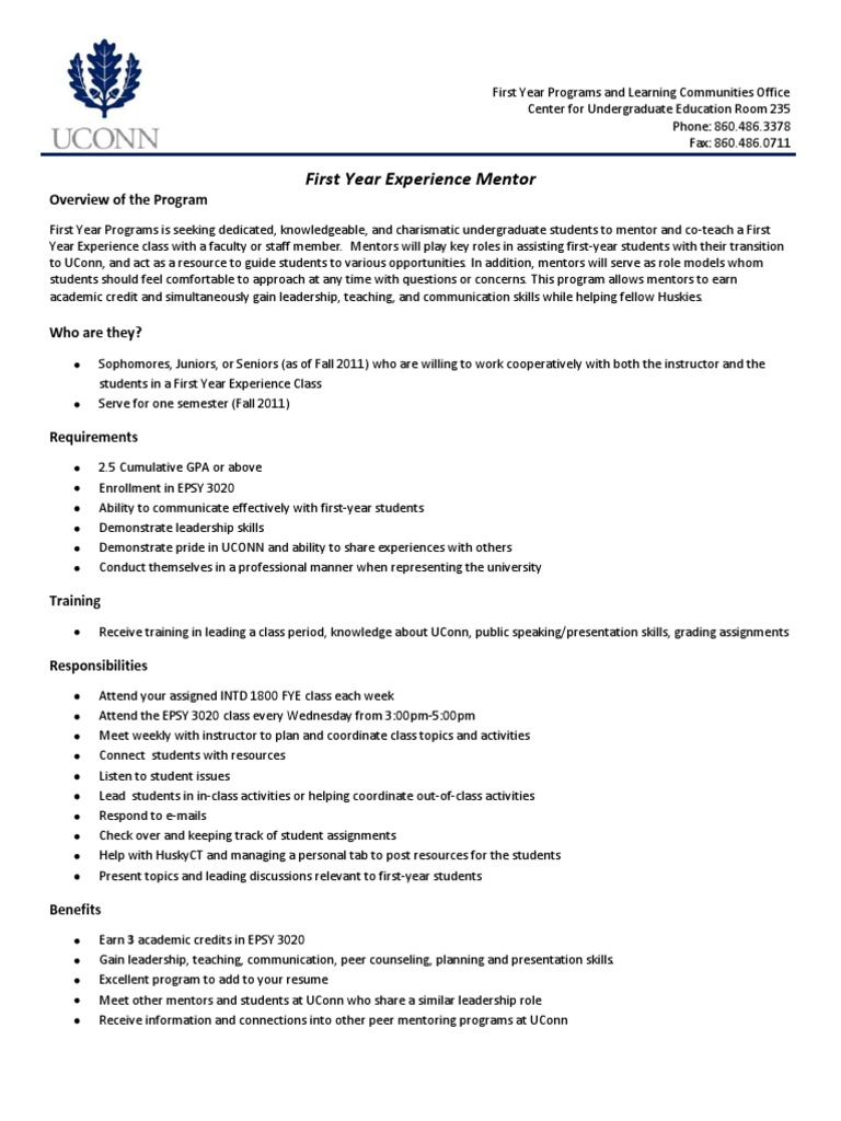 First Year Experience Mentor: Overview of The Program | PDF ...