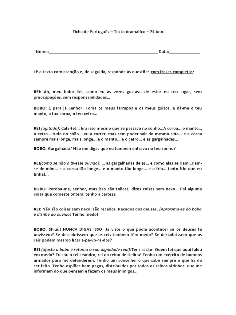 Portugues Texto Dramatico | Download grátis PDF | Gramática | Linguística