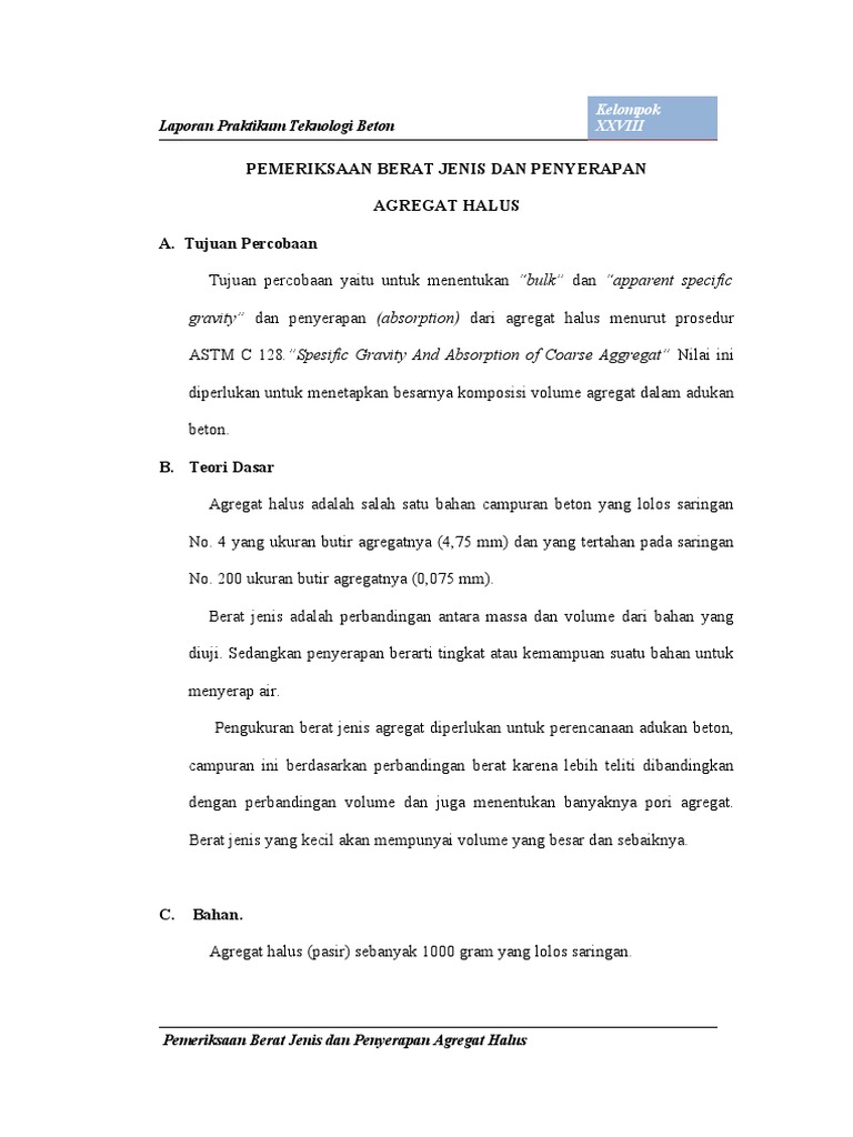 Berat Jenis & Penyerapan Agregat Halus | PDF