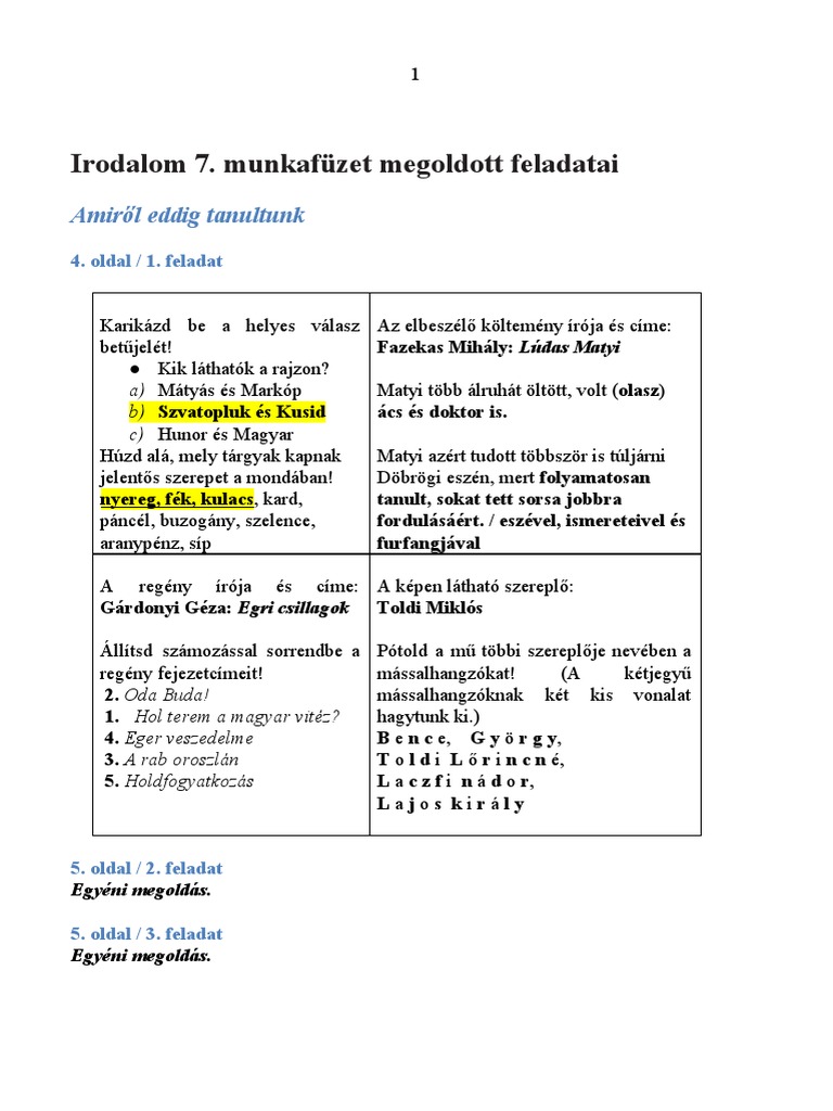 AP Irodalom 7 Mf Megoldás | PDF