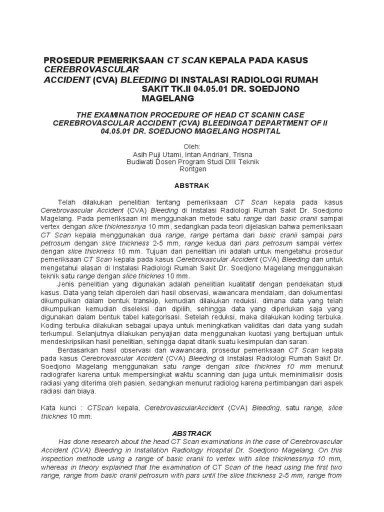 Prosedur Pemeriksaan CT Scan Kepala pada Kasus CVA Bleeding di Rumah ...