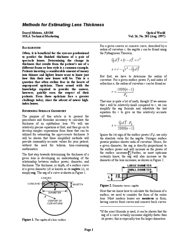 Lens Thickness | Download Free PDF | Lens (Optics) | Lenses