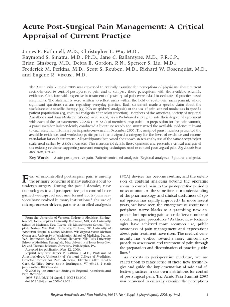 Acute Post Surgical Pain Management A Critical (1) .1 | PDF | Analgesic ...