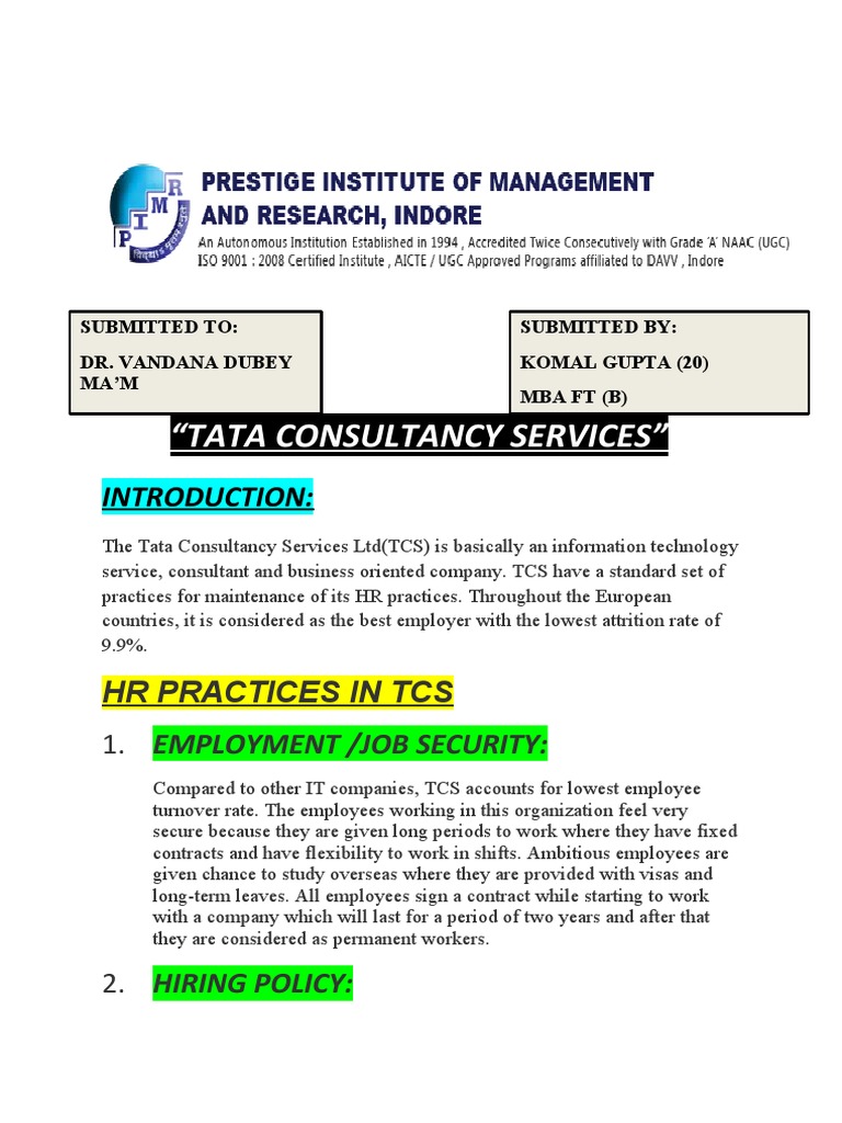 "Tata Consultancy Services": HR Practices in Tcs | PDF | Employment | Labor