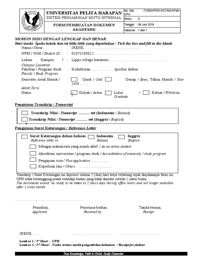 Form Transkript Nilai | PDF