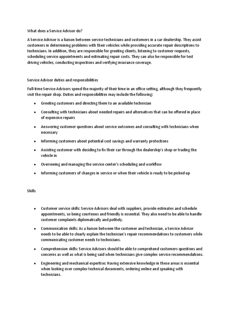 What Does A Service Advisor Do | PDF | Business | Manufacturing And ...