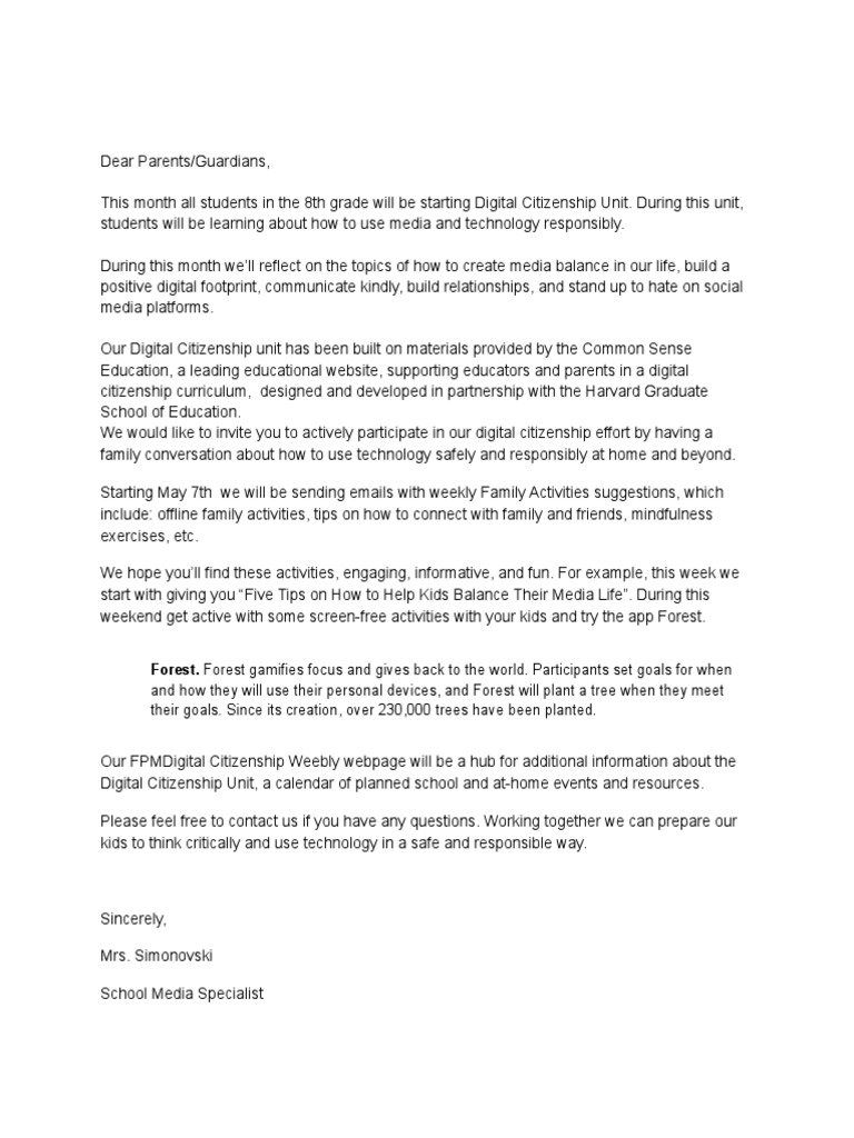 Edu 5230-04 Letter To Parents | PDF | Social Science