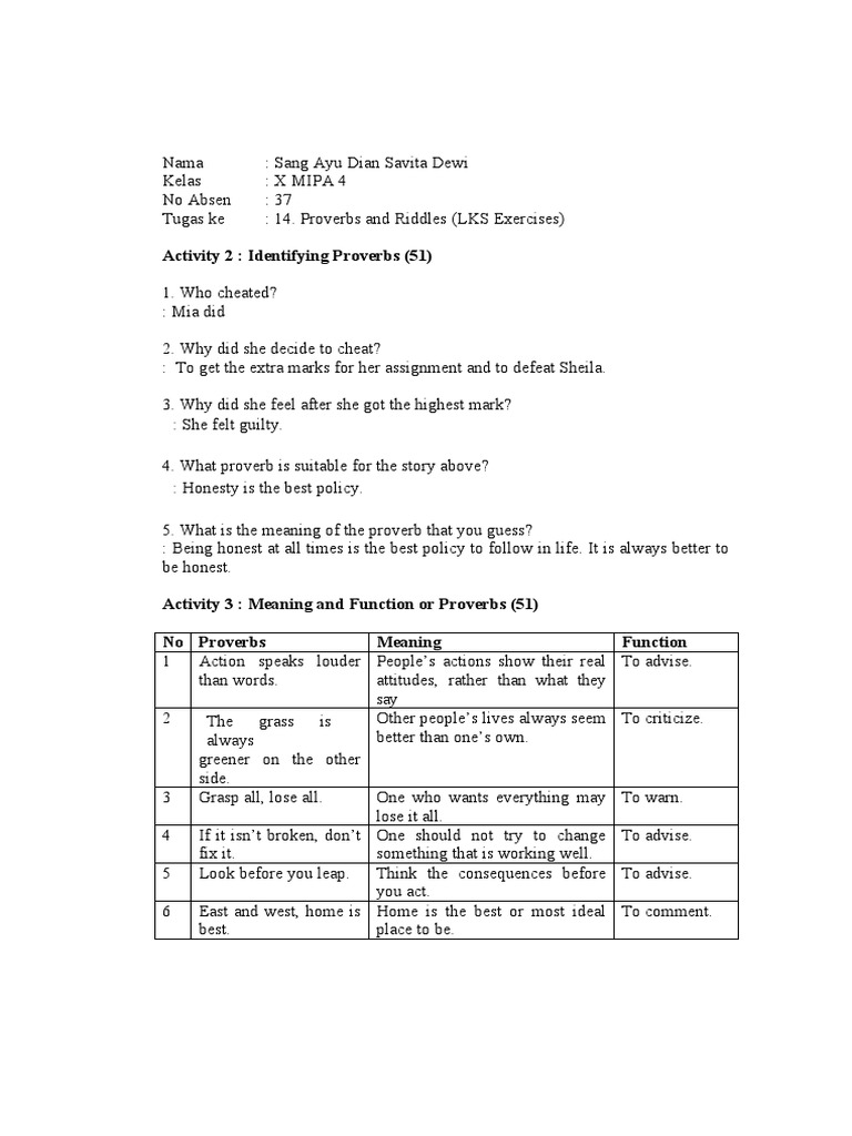 Proverbs and Riddles (LKS Exercises) | PDF | Mystery