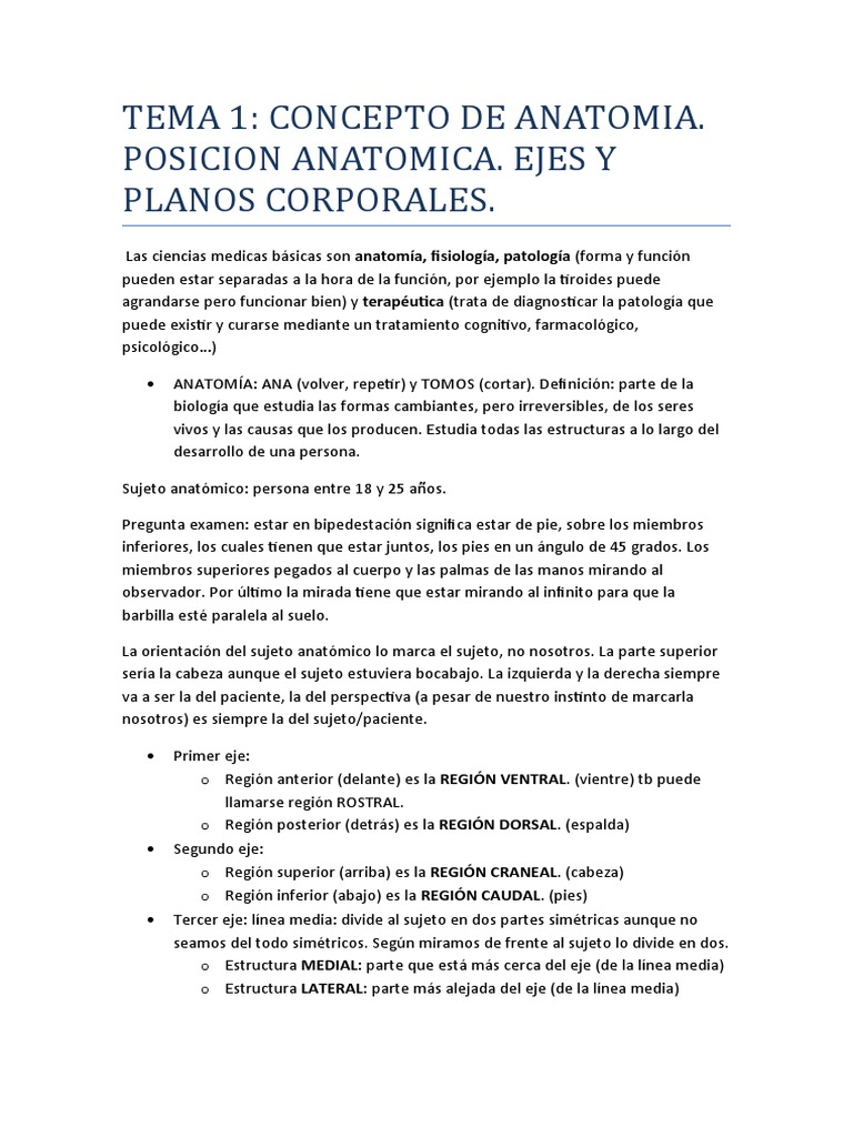 Tema 1. Conceptos Básicos de Anatomía | PDF | Términos anatómicos de ...
