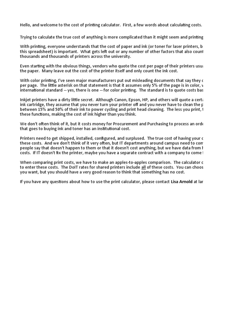 Calculate Your Print Costs | PDF | Printer (Computing) | Office Work