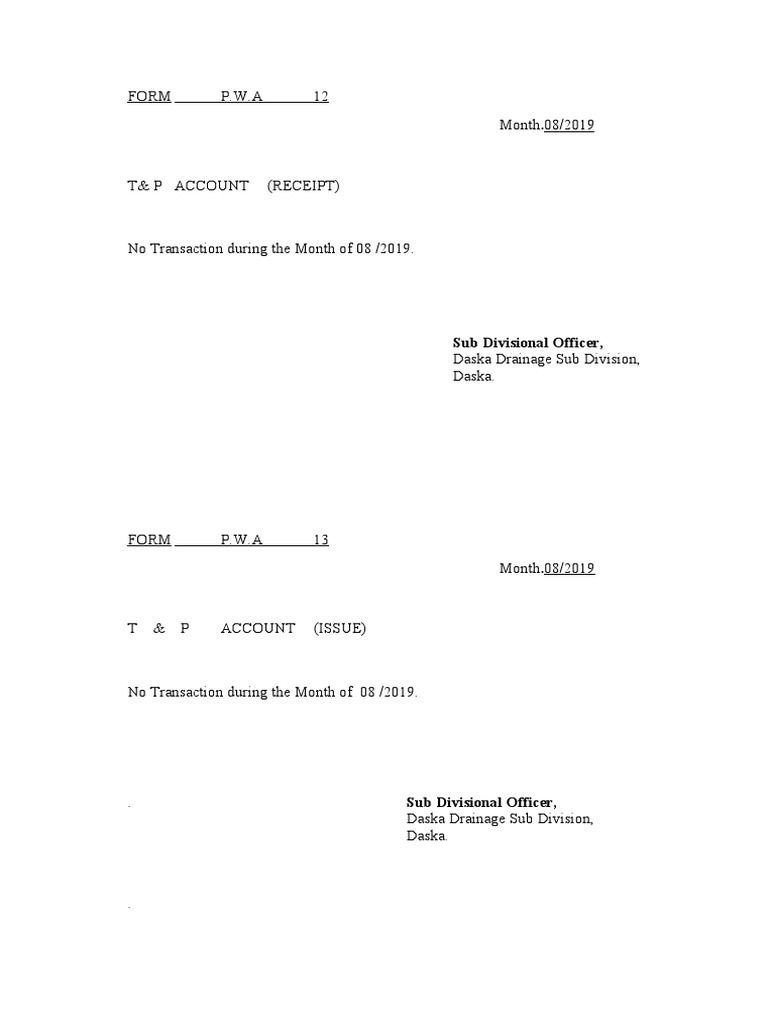 Form P.W.a 12 & 13 Daska Drainage Sub Divi | PDF