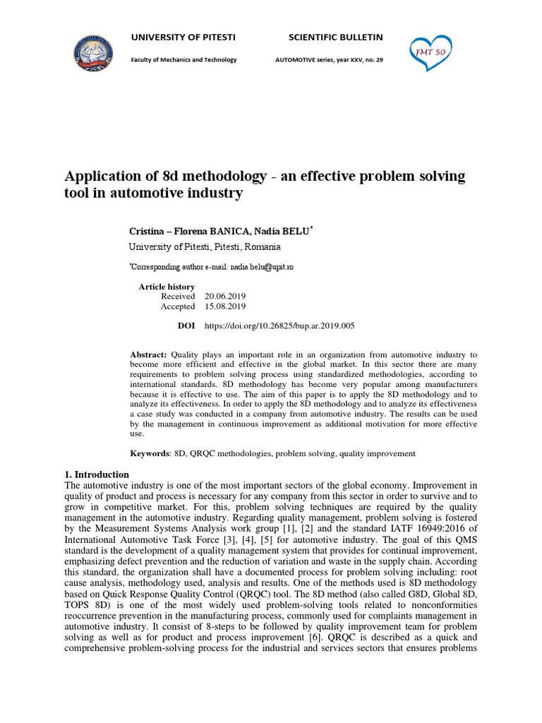 Application of 8d Methodology - An Effective Problem Solving Tool in ...