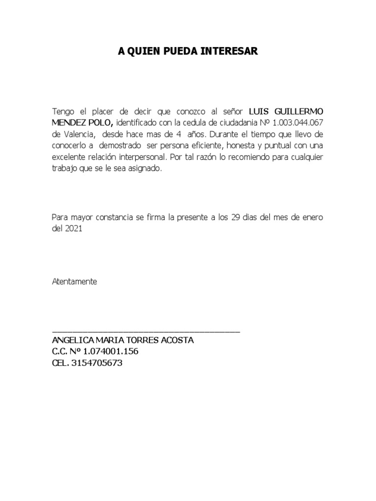 A Quien Pueda Interesar | PDF