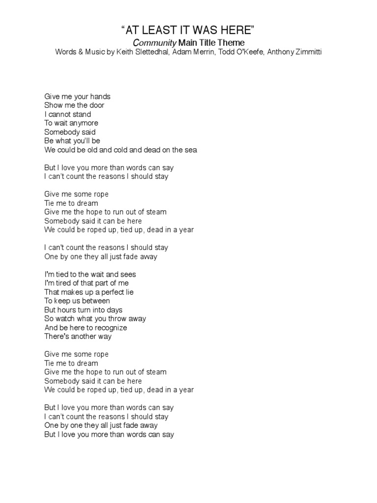 Community Theme Song Lyrics | PDF