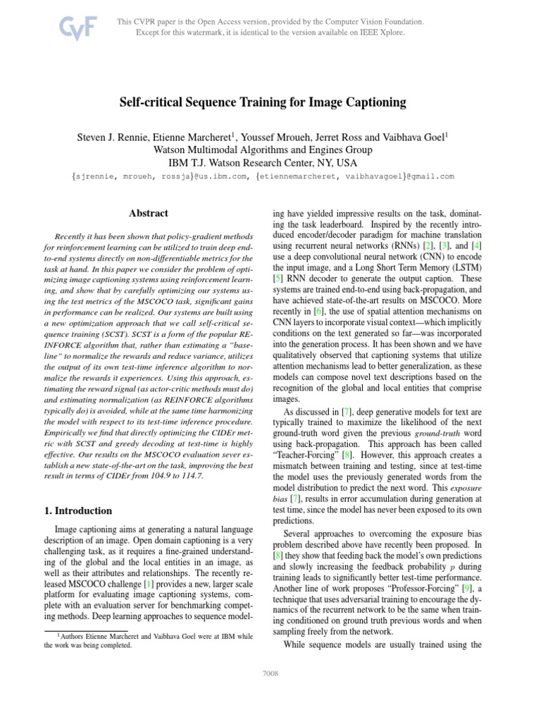 Self-Critical Sequence Training For Image Captioning | PDF | Statistical Inference | Machine ...