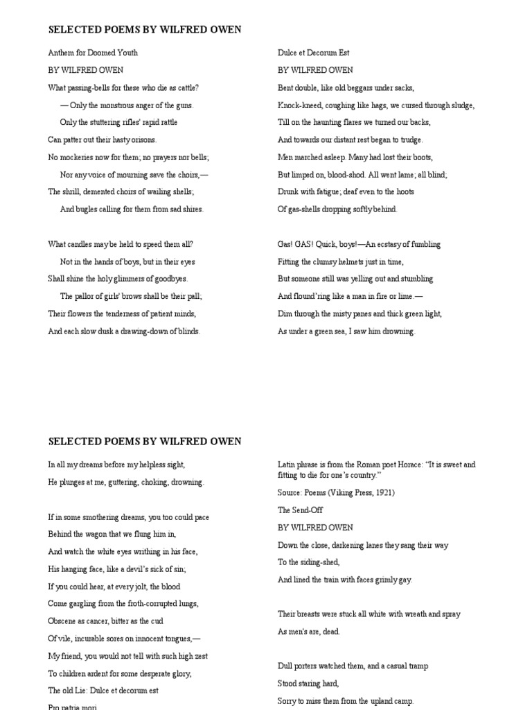 Selected Poems of War and Loss: An Analysis of Wilfred Owen's ...