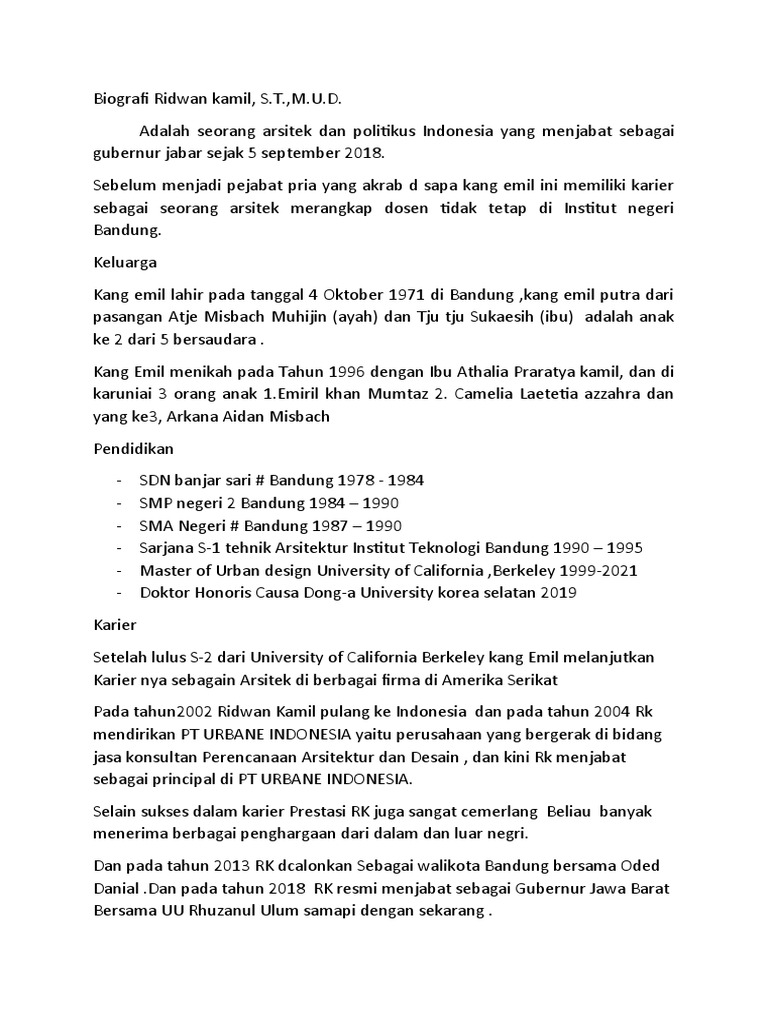 Biografi Ridwan Kamil Edit | PDF