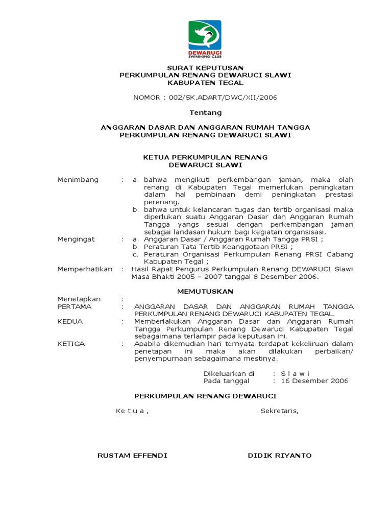 Surat Keputusan ADART | PDF