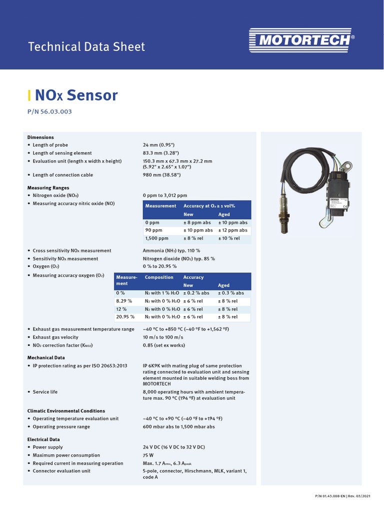 NOX Sensor Technical Data Sheet | PDF | N Ox | Nitrogen Dioxide
