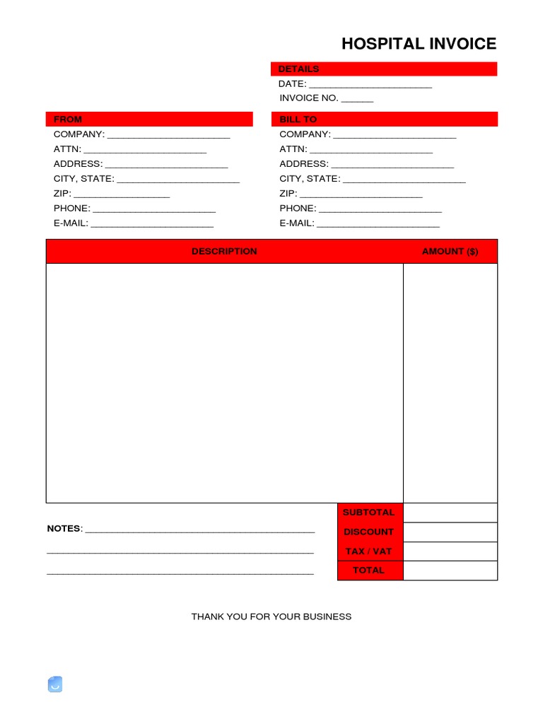 Hospital Invoice Template | PDF