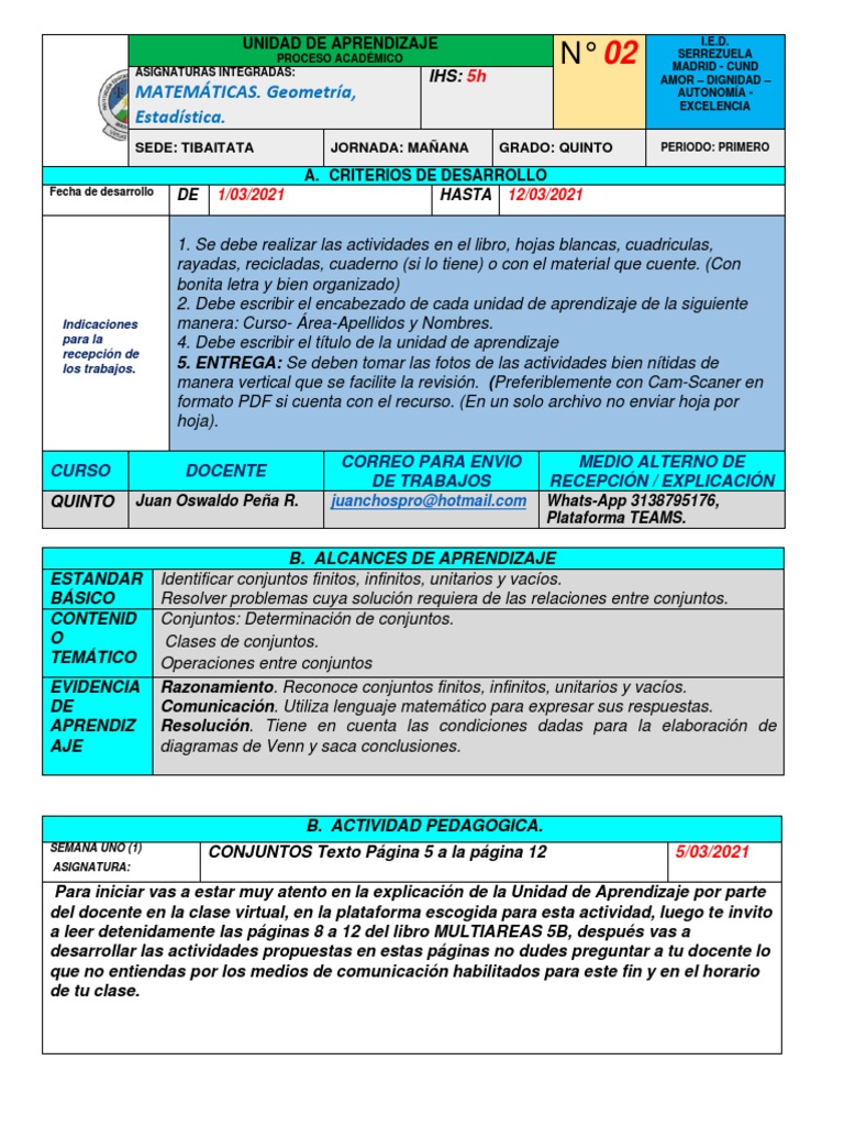 UDA 502 Matemáticas 2. | PDF | Aprendizaje | Enseñanza de matemática
