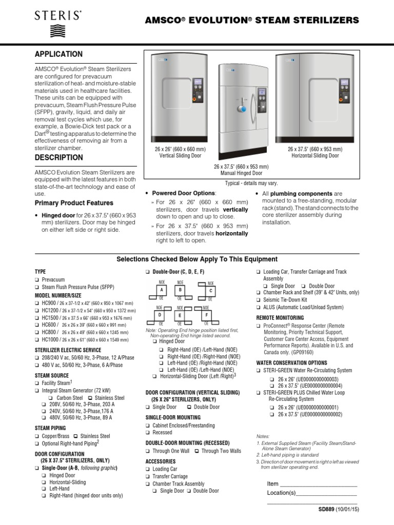 STERIS AMSCO EVOLUTION Autoclave de Vapor Autogenerado FORMATO DE ...