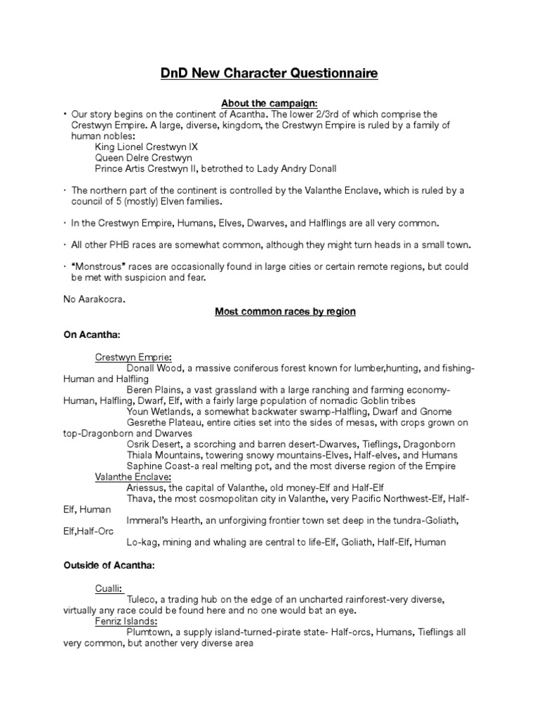 DND New Character Questionnaire | PDF | Elf (Dungeons & Dragons ...