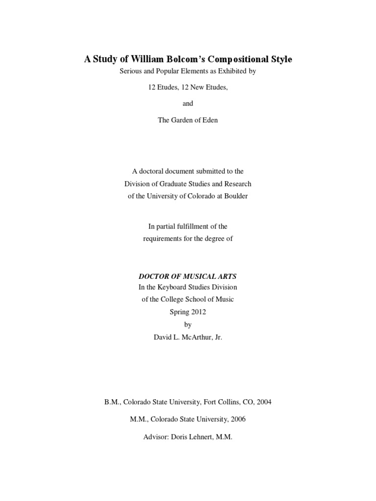 A Study of William Bolcom"s Compositional - Style | PDF | Tempo | Ragtime