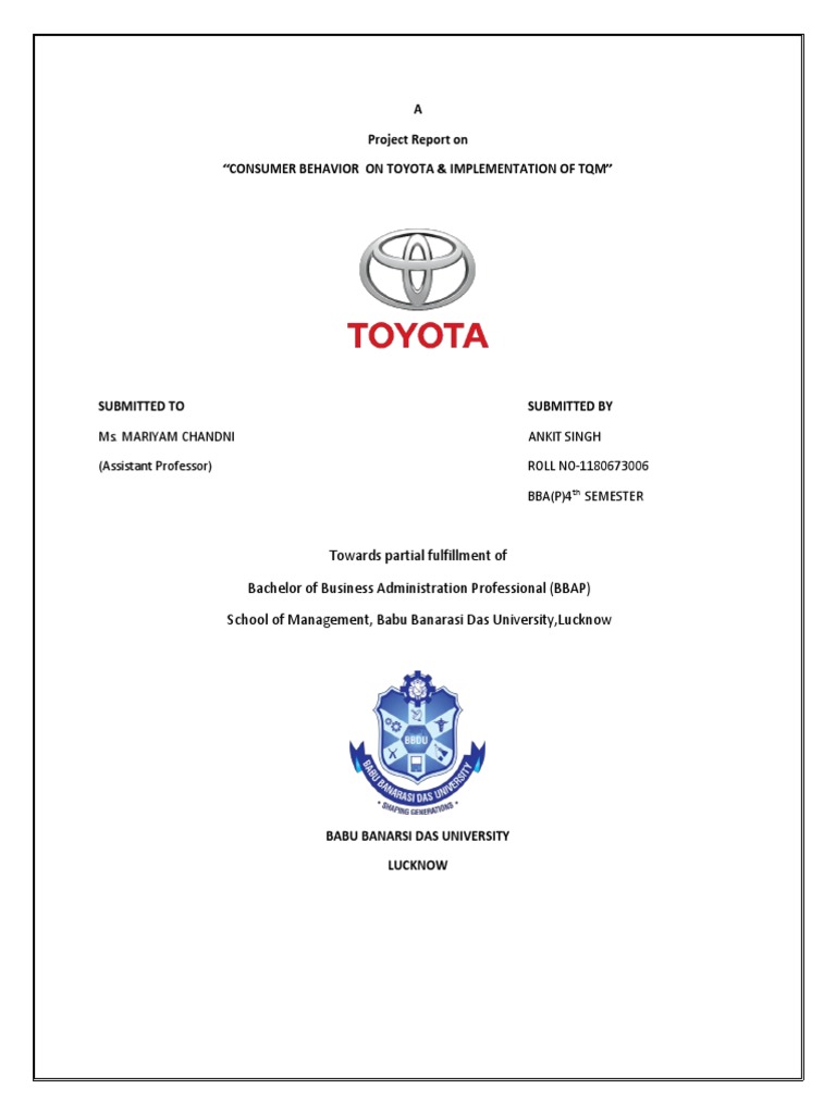 A Project Report On "Consumer Behavior On Toyota & Implementation of ...
