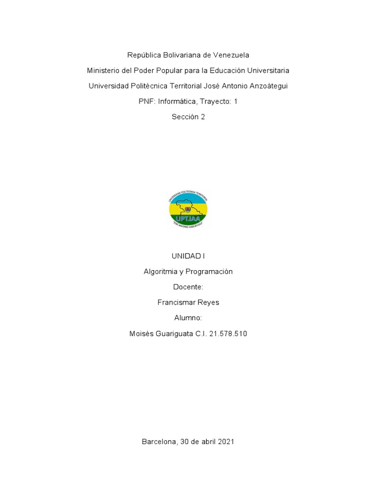 Trabajo de Algoritmia y Programacion | PDF | Algoritmos | Programa de computadora
