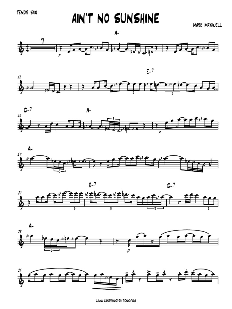 Mark Maxwell Aint No Sunshine Tenor Sax | PDF