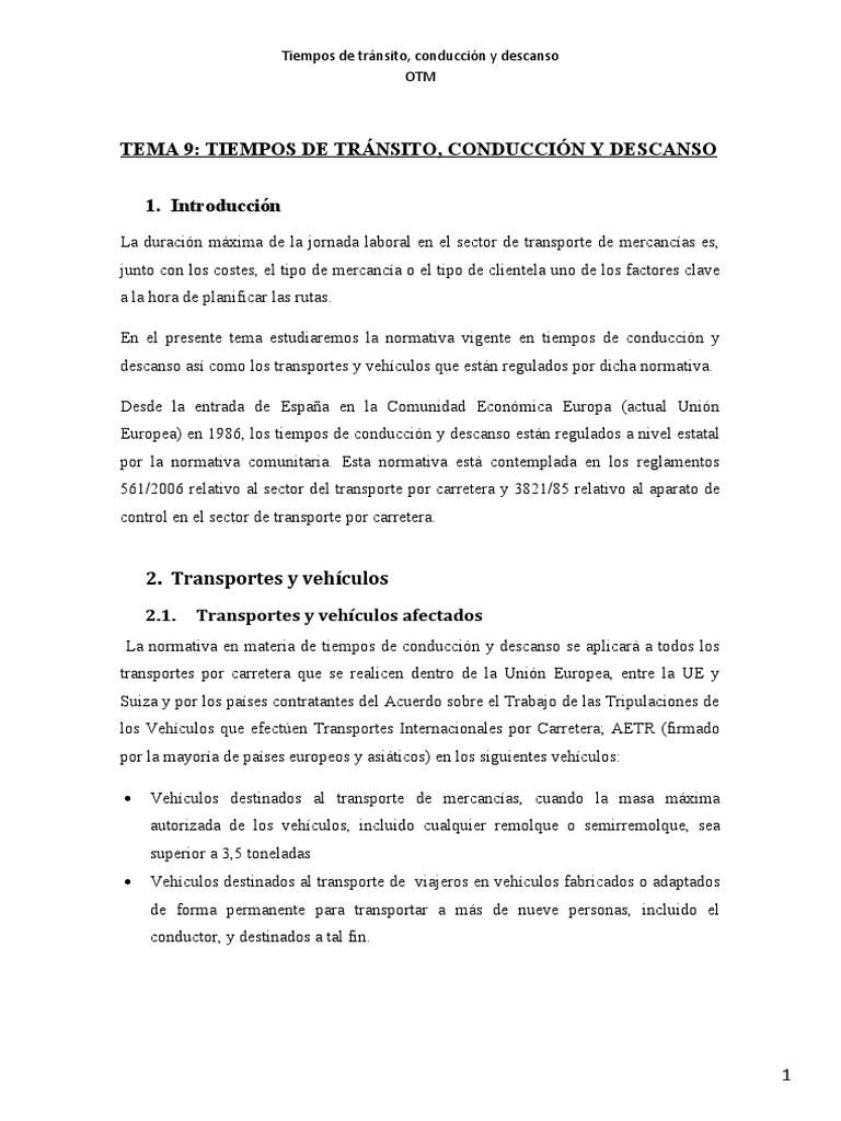 Tiempos de Tránsito, Conducción y Descanso | PDF | La carretera ...
