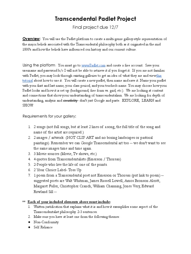 Transcendental Padlet Project | PDF | Transcendentalism | Science