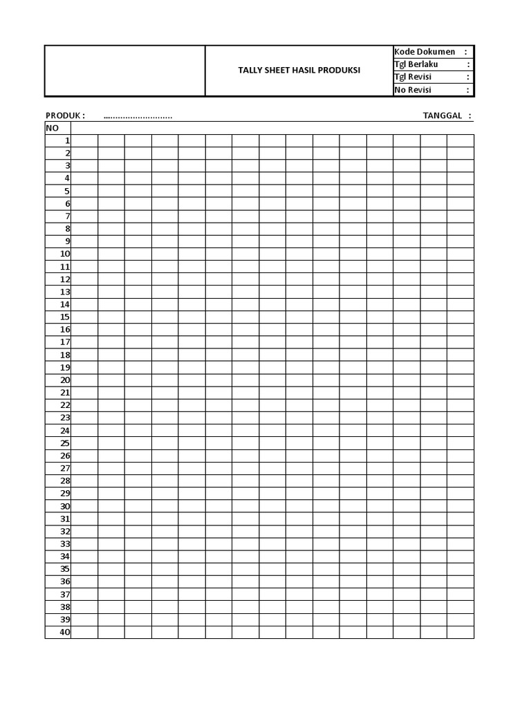 Contoh Tally Sheet Produksi | PDF