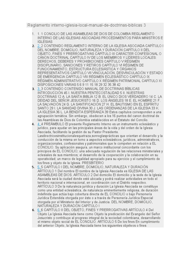 Reglamento Interno-Iglesia-Local-Manual-De-Doctrinas-Biblicas | PDF | Pentecostalismo | Iglesia ...