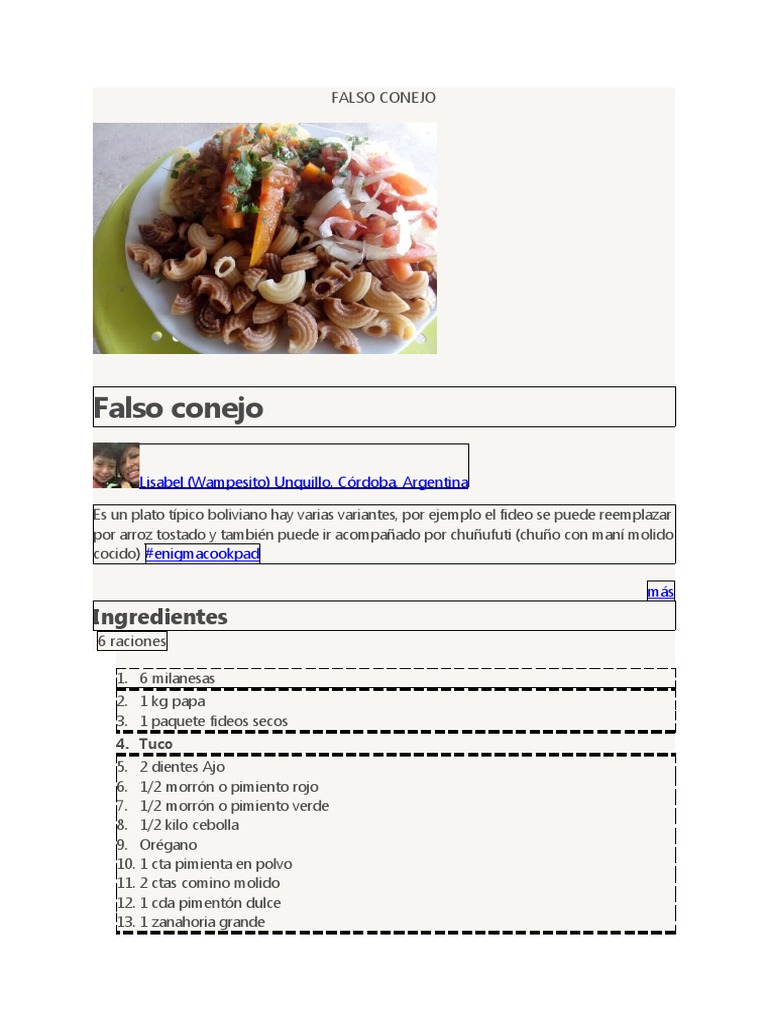 Falso Conejo | PDF | Cocina | Preparación de comida y bebida