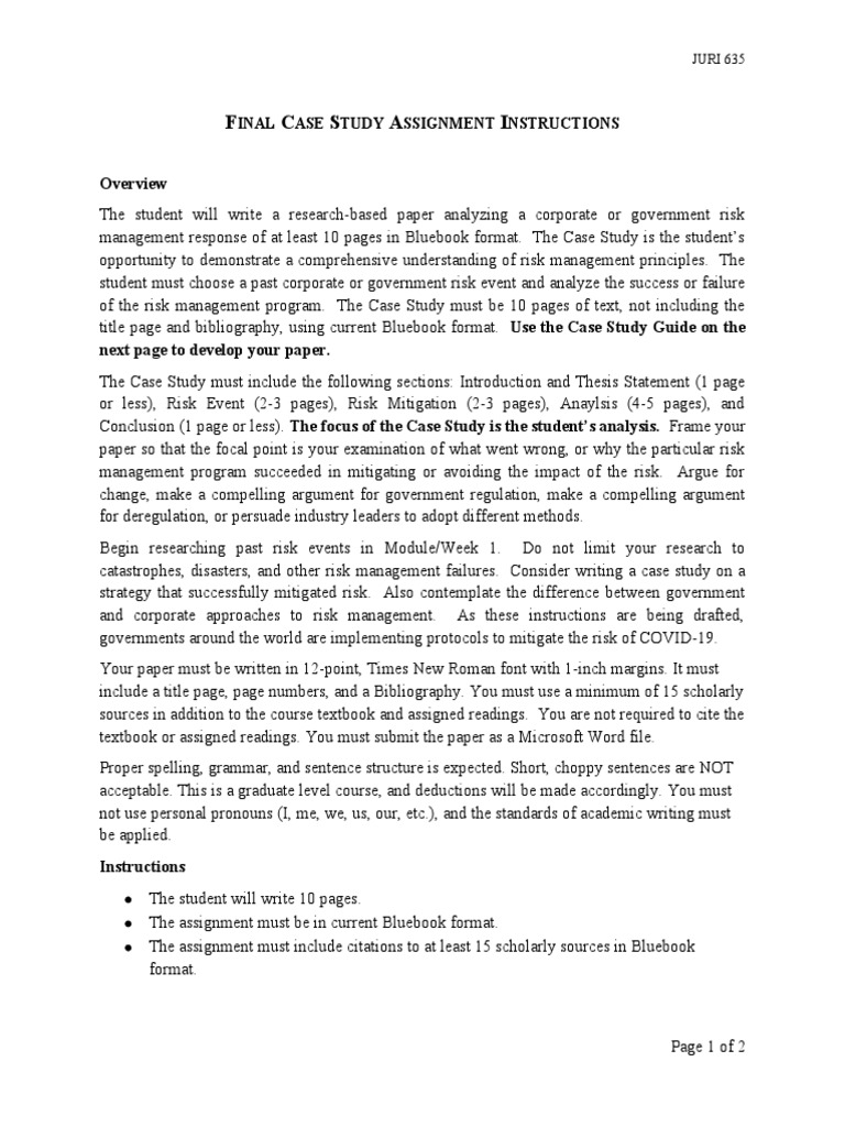 Final Case Study Assignment Instructions | PDF | Risk | Risk Management